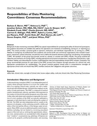 Responsibilities of Data Monitoring Committees: Consensus ...